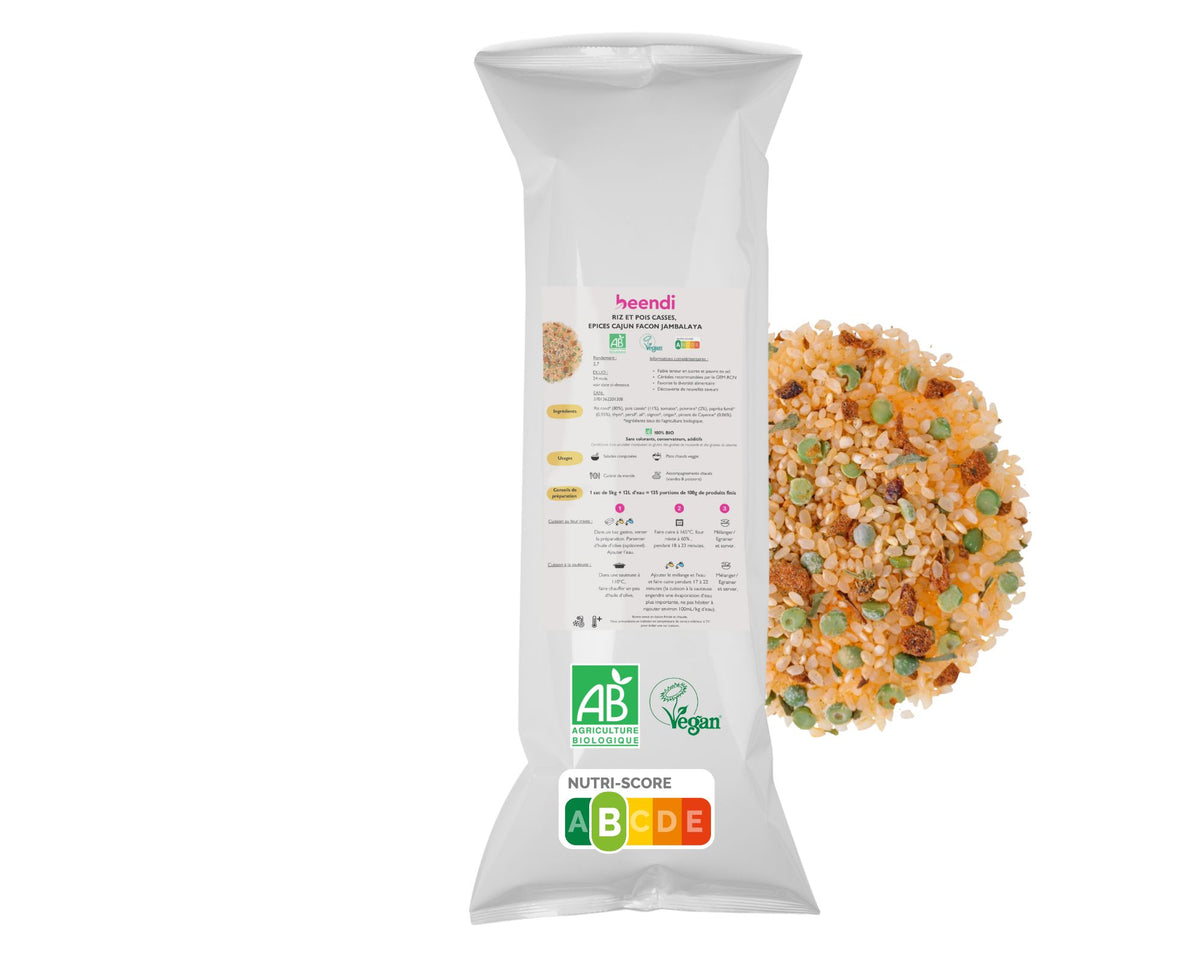 Riz et pois cassés, épices cajun façon Jambalaya 5kg – Beendi